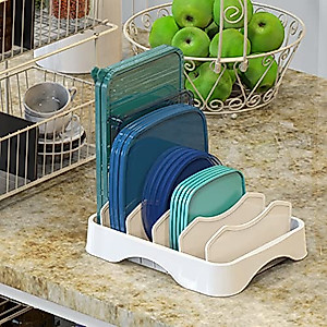 Simple Houseware Food Container Lid Organizer, Adjustable Dividers Lids Storage, 10''x8'', White