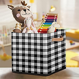 Black Buffalo Plaid Check Storage Basket Bins for Organizing Pantry/Shelves/Office/Girls Room, Plaid Pattern Storage Cube Box with Handles Collapsible Toys Organizer 13x13