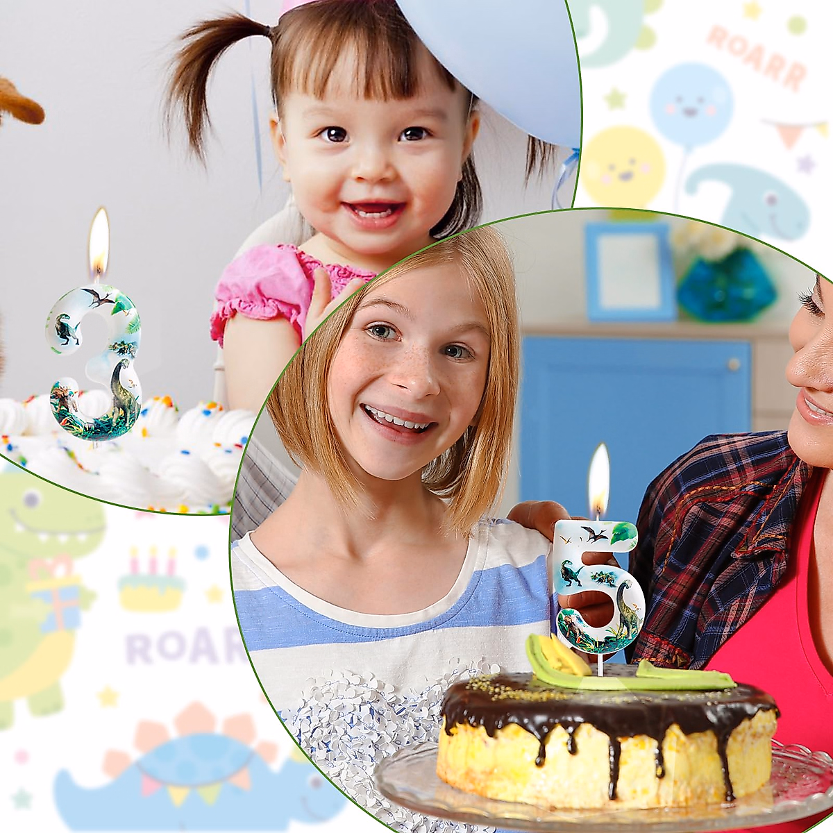 5th Birthday Candle Dinosaur Number 5 Candle Dinosaur Cake Decoration Birthday Party Supplies White Jurassic Period Dinosaur Themed Cake Topper Decorations for Kids Boy Girl Party Decor Supplies