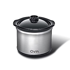 0.65-qt mini Round Slow Cooker, Fondue Melting Pot Warmer with Diswasher-safe Stoneware Crock, Glass Lid, Stainless Steel and Black