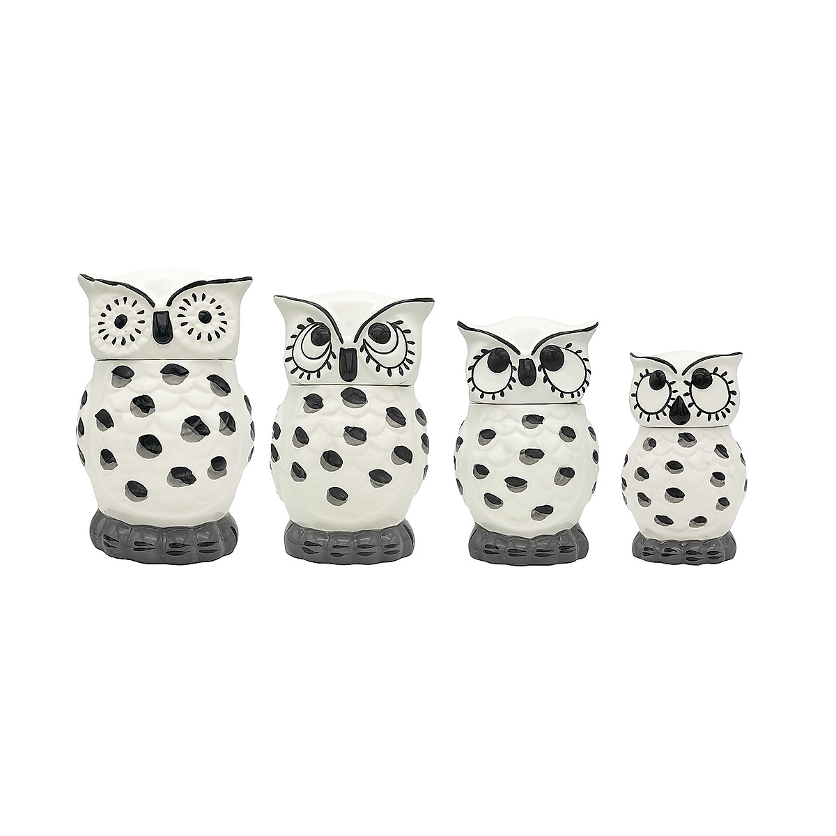 ACK Tuscany Cute Black and White Owl 4PCs Canister Set with Lid, Kitchen Storage Jar, Food Storage Container, Airtight Storage Container With Rubber Seal