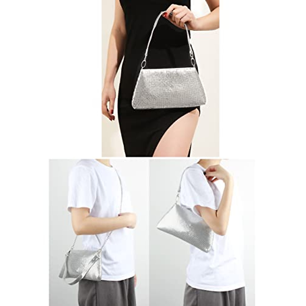 Women Glitter Aluminum Sequins Evening Clutch Shoulder Bag Chain Strap Cross Body Bag