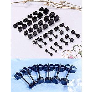 Prjndjw 12 Pairs 20G 18G Surgical Steel Flat Top Stud Earrings Set for Women Men Helix Tragus Barbell Stud Earrings Piercing Jewelry Mix Sizes 3mm 4mm 5mm 6mm 7mm 8mm Black