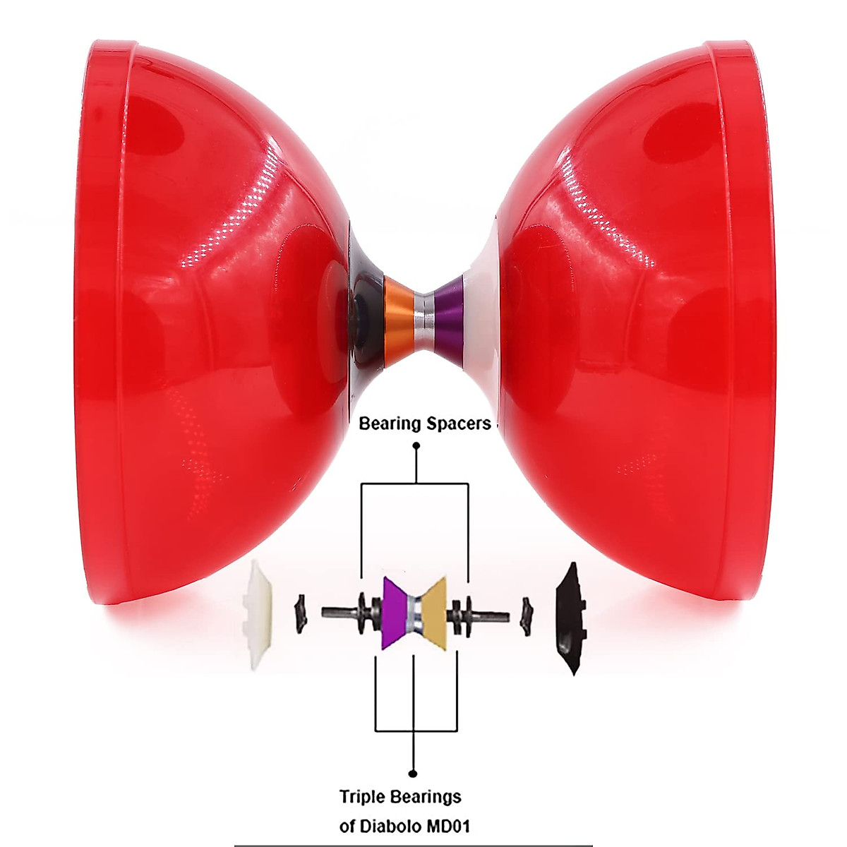 MAGICYOYO MD01 Large Diabolo Yoyo with Pro Triple Bearings for Kids to Adults Toy, Pro 5" Red Diabolo+ 2 Pairs Carbon Sticks+ Bag+ 4 Strings Kit, Chinese Yoyo Diabolos High Performances Tricks