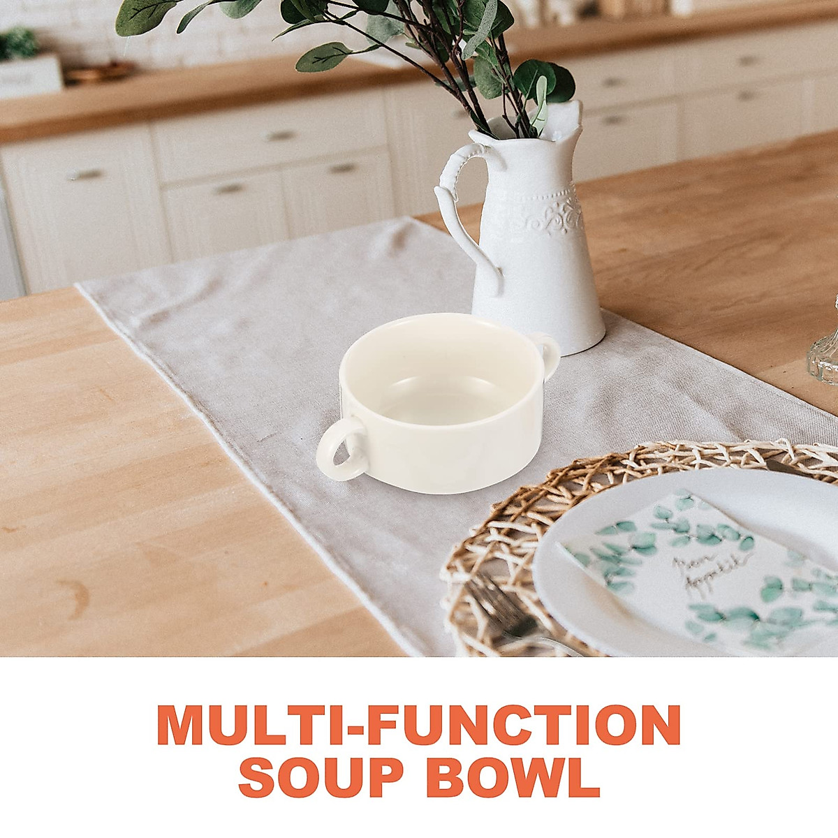 Hemoton Handle Soup Bowl Soup Bowls with Handles Ceramic Serving Bowls Porcelain Ramekin Bowl Set for Salad Cereal Dessert Ice Cream Stew Bowl White Soup Bowl Soup Bowl Soup Bowl Soup Bowl Soup Bowl