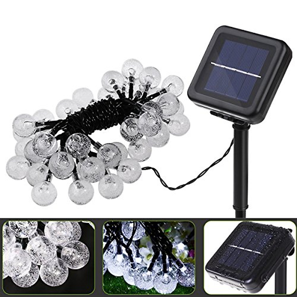 Christmas Decoration Light String- 6M 40LED Crystal Ball Solar String Lights Christmas Fairy Garden Lights for Outdoor Home Lawn Patio Party and Holiday Decorations (White Light)