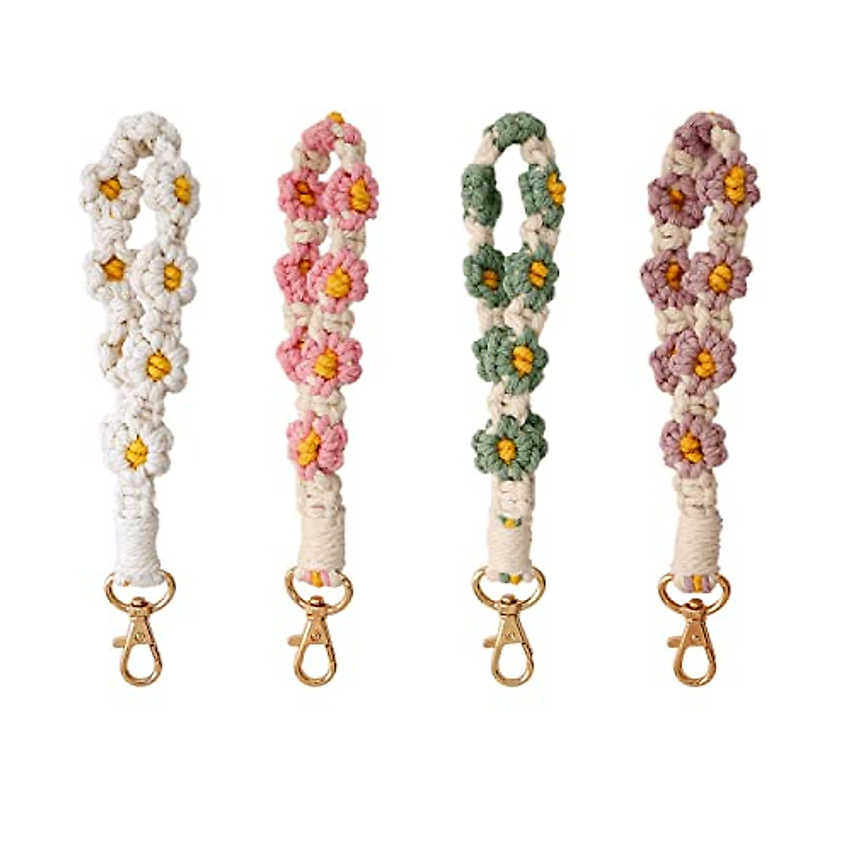 Poagoep Macrame Keychain Handmade Wristlet Keychain Wrist Lanyard for Keys Cute flower keychain Key Chain for Women(1)