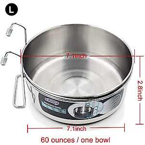 MLCINI Stainless Steel Pet Feeder, 2 Pack Hanging Dog Bowl & Cat Bowl, Non Spill Bunny Feeder with Hook for Crate Cage Kennel, 60 Ounce