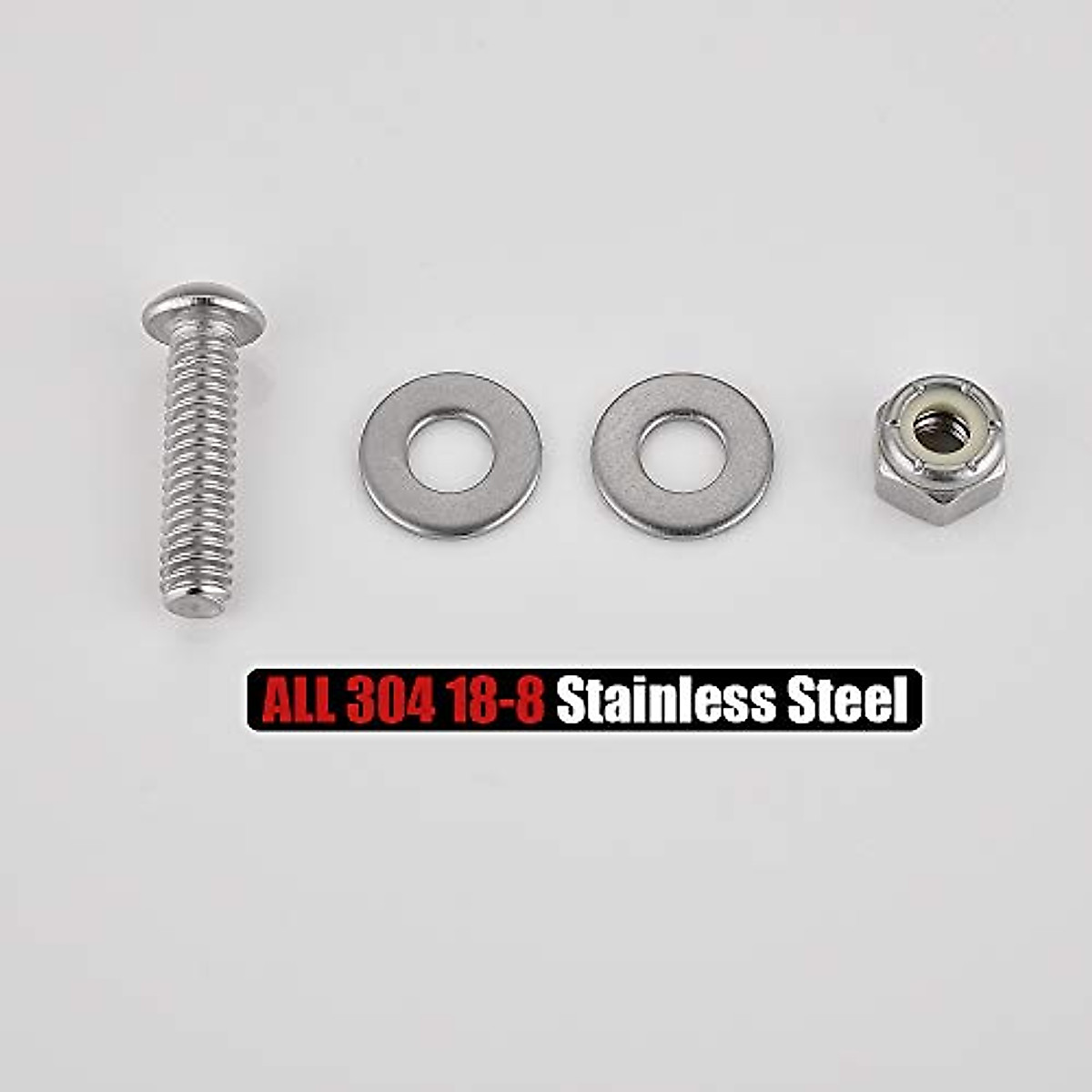 JQK 1/4-20 x 1 Button Head Socket Cap Screws, Allen Socket Drive,1/4 x 5/8 OD Fender Flat Washer, 1/4-20 Lock Nut with Nylon Insert Sets, 304 18-8 Stainless Steel, 25 Pack, SNS100-P25