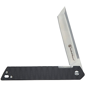 Smith & Wesson 24/7 8.25in Stainless Steel Ultra-Glide Folding Knife with 3.5in Tanto Blade and G10 Handle for Outdoor, Tactical, Survival and EDC,Black
