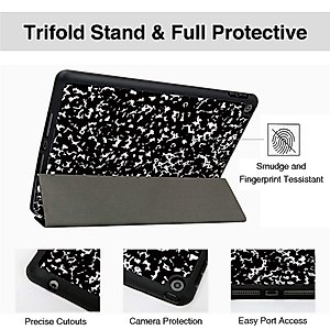 Hi Space for iPad 9th 8th 7th Generation Case for iPad 10.2 Case 2021 2020 2019 Composition Notebook with Pencil Holder, Book Trifold Protective Shockproof Cover with Auto Sleep Wake for A2270 A2428