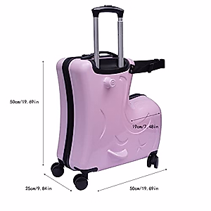 Kids Luggage with Wheels and Ride-On Feature- Portable Children's Travel Thickening Trolley Suitcase - Aluminum Alloy Drawbar - 110lb Load Bearing - for Toddlers and Kids Aged 2-6 Years (Pink)