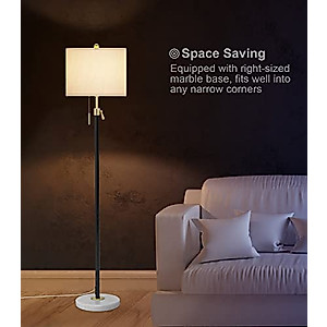 Floor Lamp for Living Room Adjustable Tall Standing Lamp, 3-Way Dimmable Floor Lamp for Bedroom Office, Black Gold Lamp with Marble Base and White Linen Shade, 6W 3000K LED Blub Included