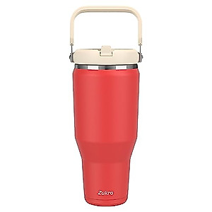 Zukro 40 OZ Tumbler With Flip Straw, Leak Proof Stainless Steel Tumbler with Top Handle Lid, No Sweat Insulated Water Bottle Fit in Cup holder for Home, Outdoors, Keep Drinks Cold 24 hours, Carnelian