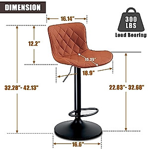 YOUNUOKE Bar Stools Set of 2 with Back Modern Faux Leather Swivel Counter Height Barstools Adjustable Tall Bar Stool Chairs for Kitchen Islands, Ochre Red