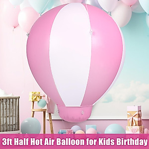 Syhood Half Hot Air Balloon with Air Pump Inflatable Baby Shower Party Hanging Balloon for Girls Boys Baby Indoor Outdoor Decoration for Kids Birthday Nursery Wedding Exhibitions (Pink,5 ft)