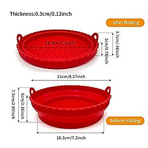 2PCS Round SiliconeAir Fryer Liners 21CM Reusable Fits 3.6 To 6.8QT Air Fryer,air Fryer Silicone Pot Basket Round with Heat-proof Gloves, Air Fryer Basket Deep Oven Accessories (Pink+Red)