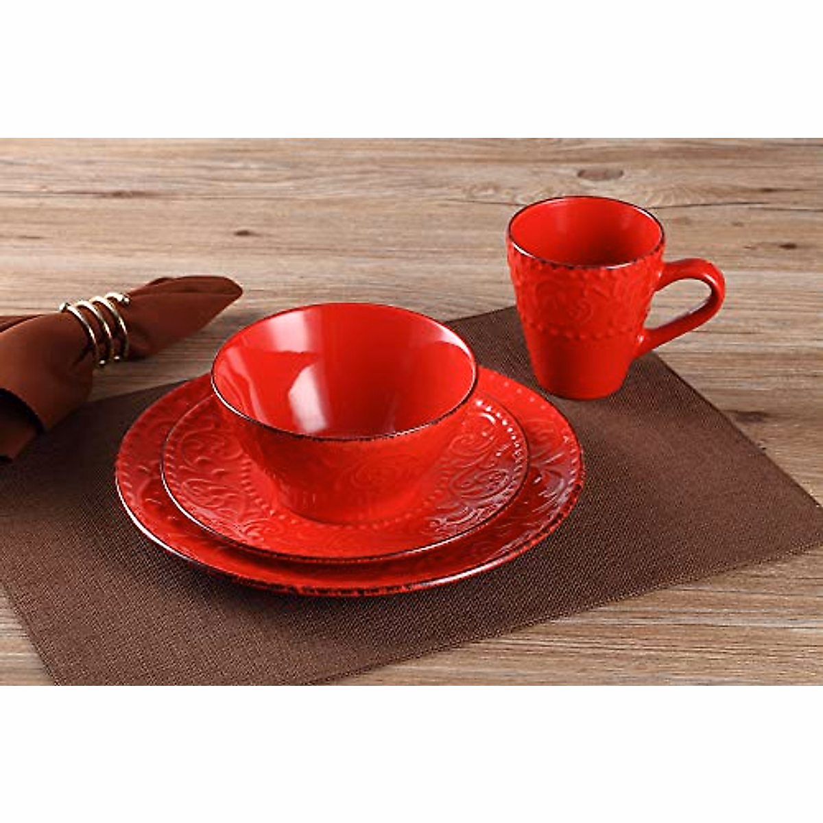 Lorren Home Trends LH526 Dinnerware Set for Entertaining, One Size, Red