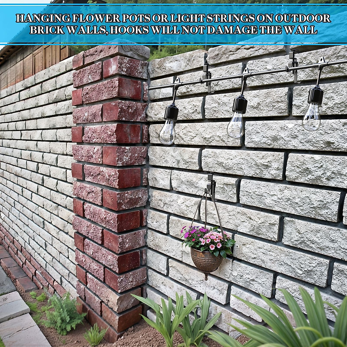 Lewufe Stainless Steel Brick Wall Clips, Brick Hooks Clamp Outdoor Heavy Duty 1-3/4" to 2-3/4" Brick Hook Brick Hangers No Drill, 6 Packs