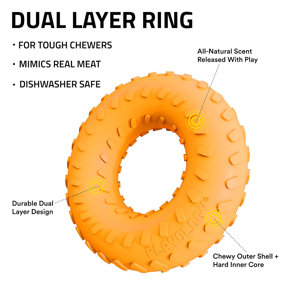 Playology Dual Layer Ring Toy for Medium Dogs up to 50lbs | Engaging All-Natural Cheddar Cheese Scented Durable Dog Chew Toy for Power Chewers | Easy to Clean, Interactive & Non-Toxic