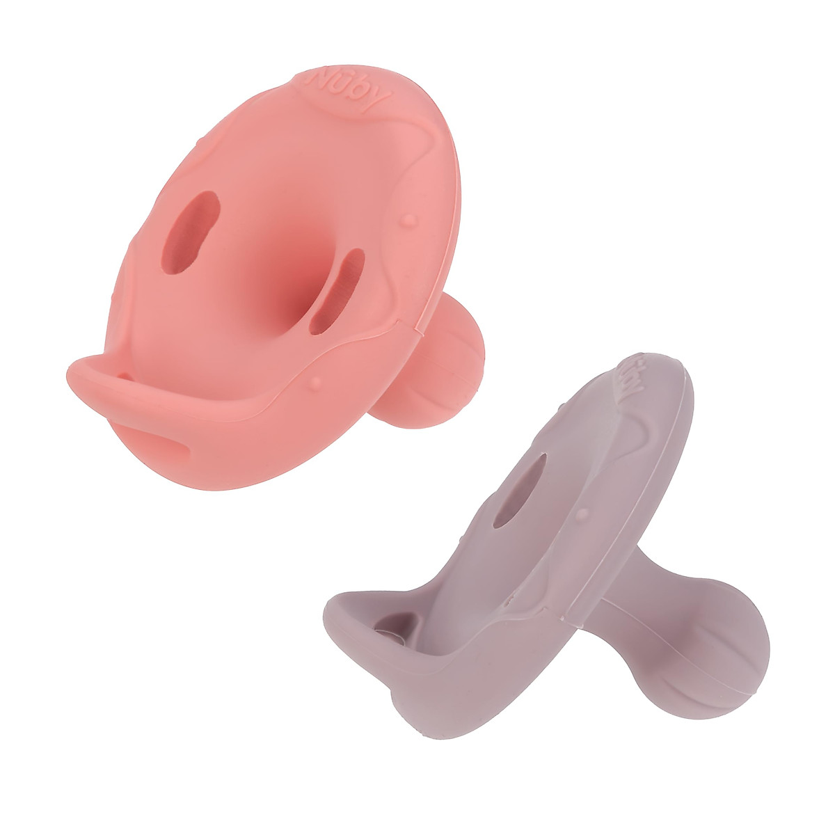 Nuby 2 Piece 100% Silicone Natural Cherry Shape Pacifiers, 0-6 Months, Blue/Green or Pink/Purple
