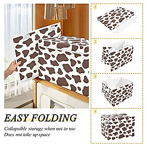 Kigai Retro Cow Print Storage Basket with Lid Collapsible Storage Bin Fabric Box Closet Organizer for Home Bedroom Office 1 Pack