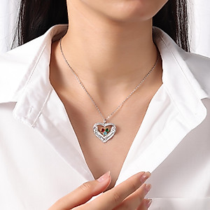 GLAMCARAT Engraved personalized 925 silver pendant necklace with 3 birthstone family jewelry mothers gift 3 child names heart shaped pendant