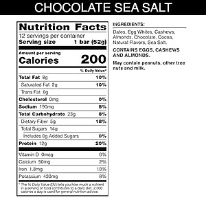 RXBAR Protein Bars, Protein Snack, Snack Bars, Chocolate Sea Salt, 22oz Box (12 Bars)