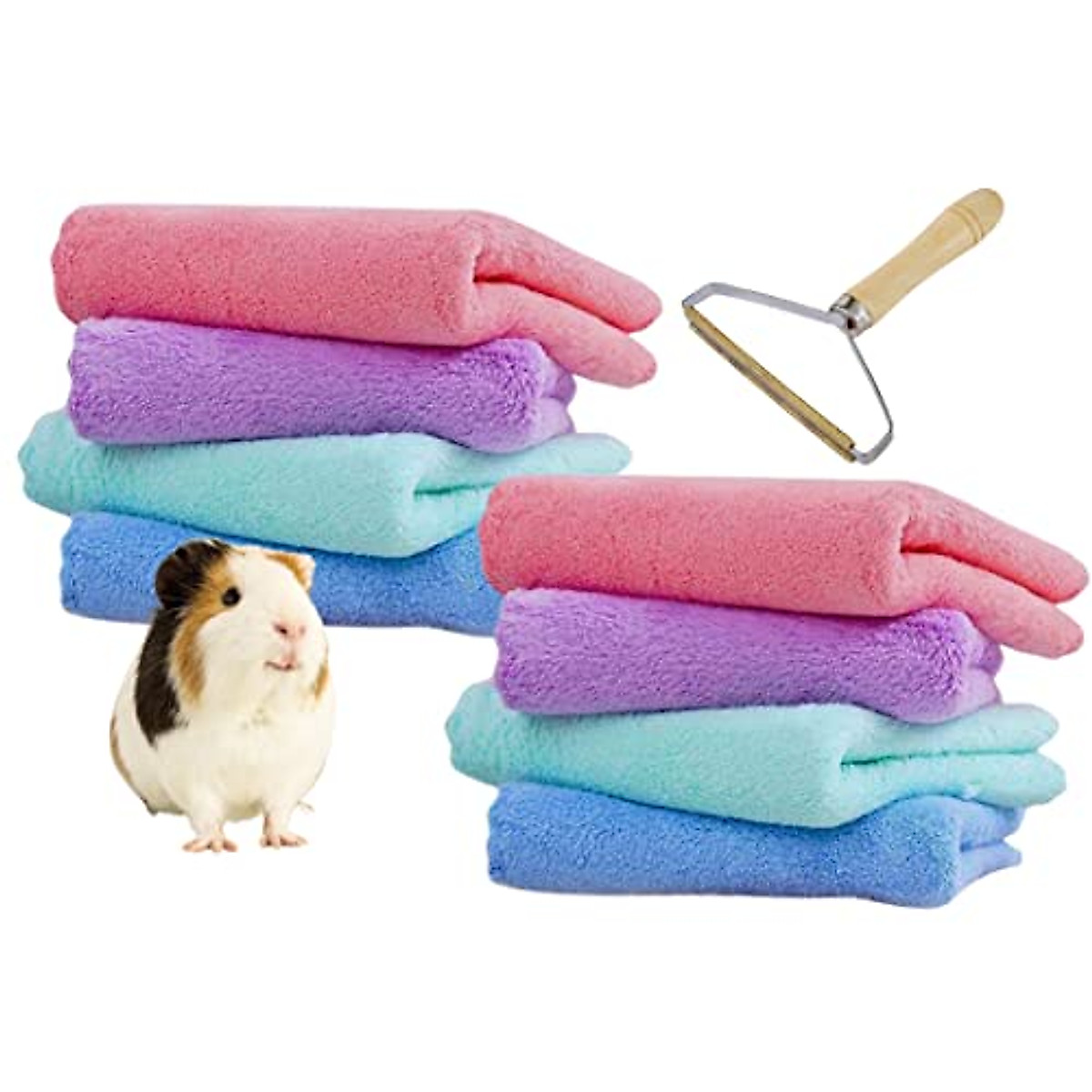 (8+1) 8 Soft Blankets for Guinea Pig Reusable Washable and 1 Animal Hair Remover, Hamster Cage Fleece Liners Small Pets Bunny Rabbit Absorbent Bedding Mat Sleep Blanket Bed for Puppy 11.8"x11.8"