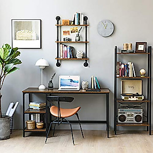 IBUYKE Pipe Floating Shelves,37.5" Industrial Pipe Shelves,3-Tier Rustic Wall Mount Bookcase,Metal Bracket Storage Wall Shelf for Bedroom, Kitchen, Living Room, Bathroom GL-TM003