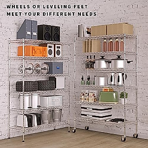 YYkokocat 6-Tier Adjustable Storage Shelves Heavy Duty Wire Shelving Unit with Wheels 2100Lb Metal Layer Rack Shelf NSF Shelving for Closet Kitchen Garage, 82" H x 48" L x 18" D - Chrome