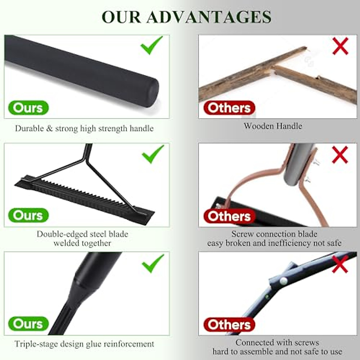 DACK 43" Weed Grass Cutter with Double-Edged Serrated Sharp Steel Blade, Manual Weed Whacker Grass Whip Cutting Hand Tool, Handheld Weed Wacker for Overgrown Weeds in Yard, Field and Ditches