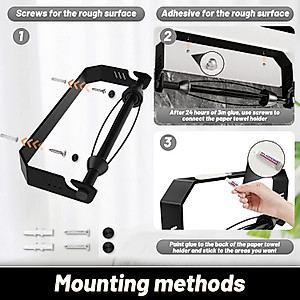 VEHHE Paper Towel Holder Under Cabinet, Perfect Tear Under Counter Paper Towel Holder, Adhesive or Drilling Paper Towel Roll Holder Wall Mount for Kitchen, Easy-Change Paper Towel Rack|Black