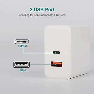 Konnek Stein USB C Charger,65W Type C Fasting Charger Adapter,Foldable Plug Dual Port Compatible with iPhone,Pixel,Galaxy S20 S10 S9,iPad Mini/Pro Fast,White,TF2003