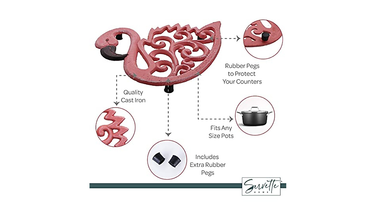 Pink Flamingo Cast Iron Trivet for Hot Dishes