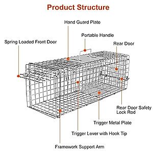 Moclever Humane Rat Trap Cage Catch Release Live Rat Traps Live Traps for Rat Live Animal Rodent Cage Collapsible Galvanized Wire for Small Raccoons Beavers Groundhogs Foxes Armadillos-23.3X7.7X7.2In