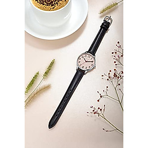 BRIGADA Women's Watch Nice Fashion Elegant Pink Black Leather Band Ladies Watch for Women
