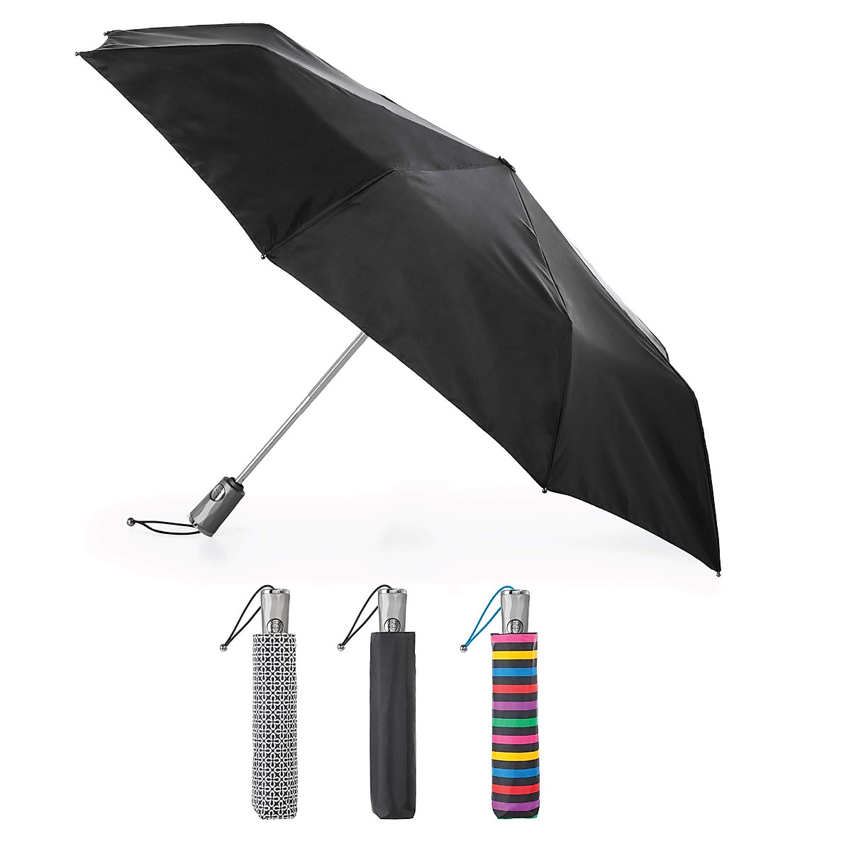 totes Titan Automatic Open Close Windproof & Water-Resistant Foldable Umbrella, Black