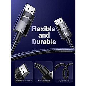 UGREEN VESA Certified 8K DisplayPort Cable 6FT, DP 1.4 Cable Displayport to Displayport Cable Support 8K@60Hz, 4K@144Hz, FreeSync, G-Sync, HDR, 32.4Gbps for HDTVs, Displays, Monitors, Graphics, PC