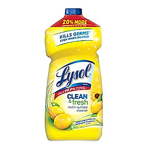 Lysol Multi-Surface Cleaner, Sanitizing and Disinfecting Pour, to Clean and Deodorize, Sparkling Lemon & Sunflower Essence, 48oz