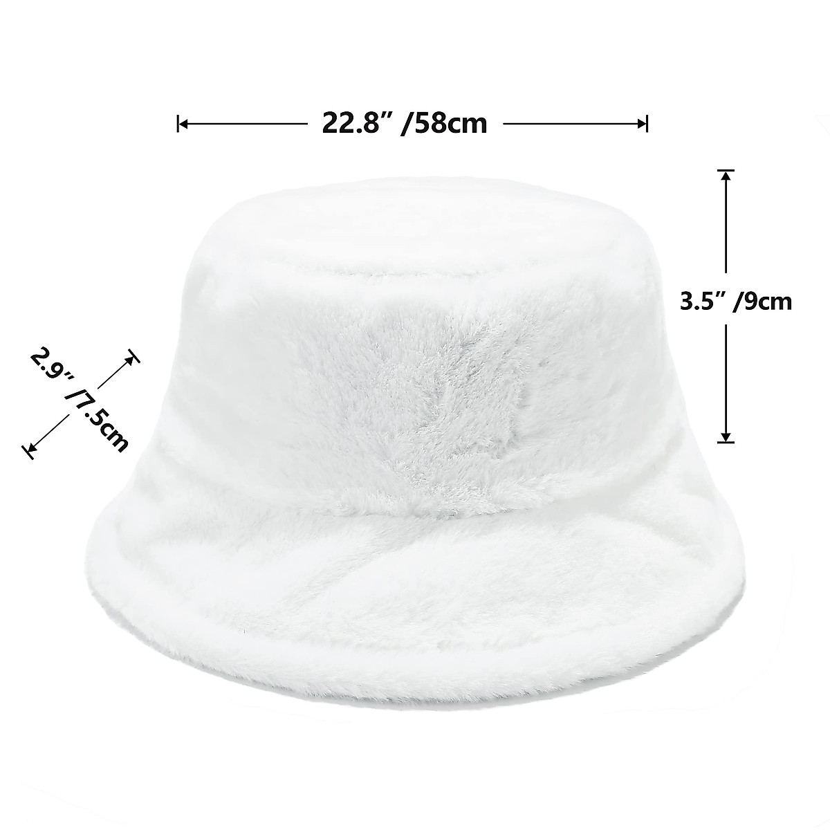 Wheebo Winter Fluffy Bucket Hat for Women's Faux Fur Fishman Cap Warm Fuzzy Bucket Hats (White)