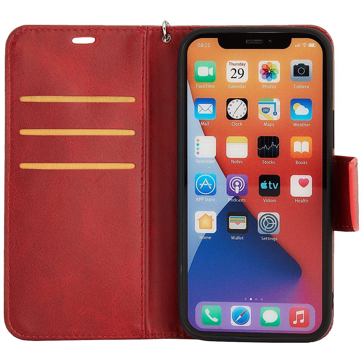 Glow Co, Ltd. iPhone 12 Notebook Type Case with Strap, Red, Tempered Glass & Stylus Pen Included 407-1-02