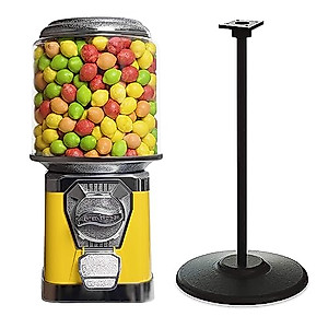 Gumball Machine for Kids - Yellow Vending Machine with Stand and Cylinder Globe - Bubble Gum Vending Machine and Black Metal Stand Bundle - Coin Gumball Machine