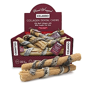 Icelandic+ Beef Collagen Dental Chew Stick Wrapped with Fish 8" Dog Treat