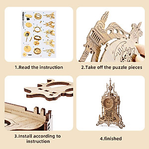 nicknack 3D Wooden Puzzle for Adults, Model Building Puzzle - Tower Clock, Light