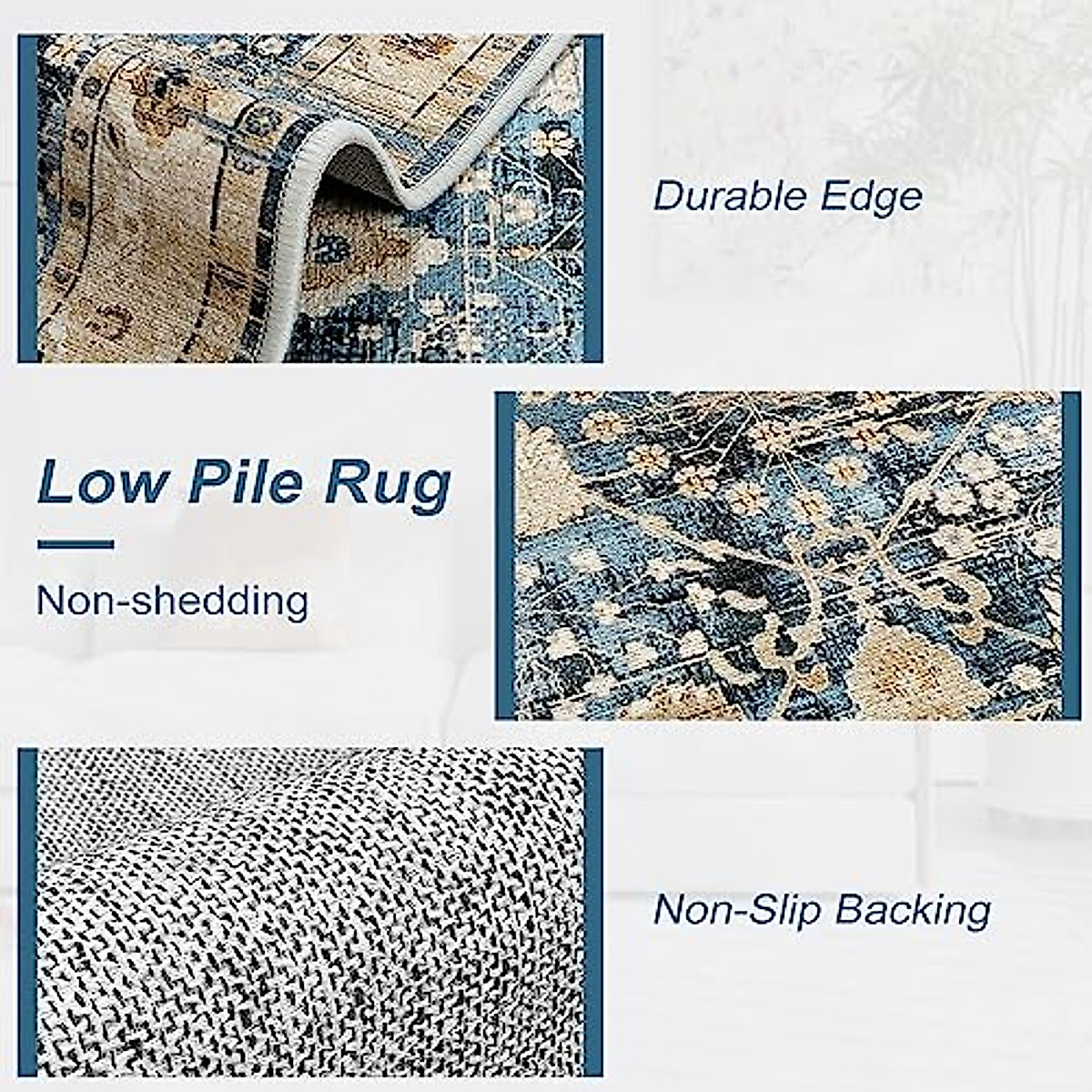 Nailttos Boho 5x7 Area Rugs, Washable Non-Slip Distressed Oriental Living Room Rug, Low-Pile Dining Room Rug Farmhouse Carpet for Bedroom Dorm Office Home Decor