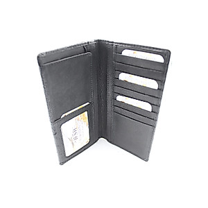 EastMeetsWest Western Black Star Concho Genuine Leather Ostrich Embossed Bi-Fold Men's Rodeo Long Wallet