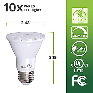 Bioluz LED 10 Pack PAR20 LED Bulb 90 CRI 5.5W = 75W Replacement Spot Light Bulb 3000K Soft White, E26, 40 Degree Beam Angle, UL Listed & Title 20