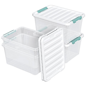 CadineUS 4-pack 35 Quarts Large Latching Storage Boxes, Clear Plastic Organizer Tote Bins with Lids