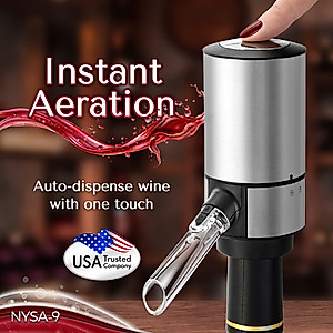 Electric Wine Aerator Pourer Dispenser, Automatic Pour Spout for Aerating Wine by Glass, Smart Electronic Decanter Machine by VinFlow5